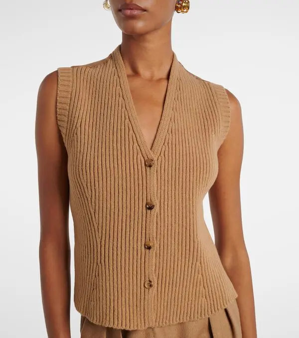 Max Mara Madre Paneled Wool-blend And Satin Vest - Beige