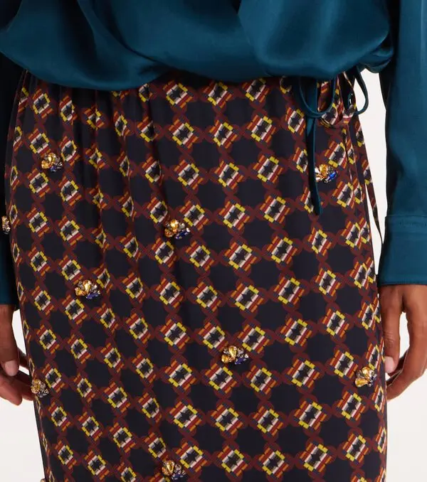 Dries Van Noten Printed Sequined Silk Midi Skirt