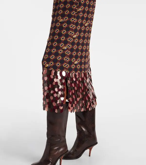 Dries Van Noten Printed Sequined Silk Midi Skirt