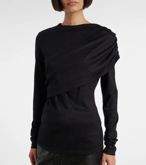 Isabel Marant Étoile Asna Draped Virgin Wool Top - Black