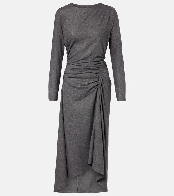 Veronica Beard Theodora Ruched Wool-blend Midi Dress - Grey