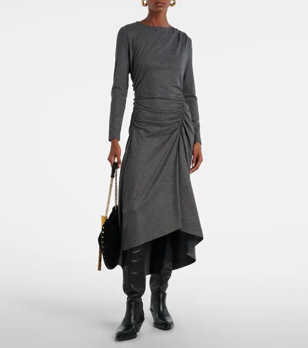 Veronica Beard Theodora Ruched Wool-blend Midi Dress - Grey