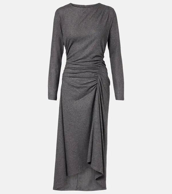 Veronica Beard Theodora Ruched Wool-blend Midi Dress - Grey