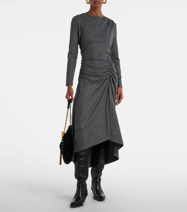 Veronica Beard Theodora Ruched Wool-blend Midi Dress