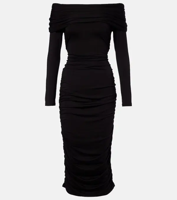 Veronica Beard Tinette Ruched Off-shoulder Midi Dress - Black