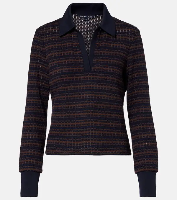 Veronica Beard Kamal Striped Polo Sweater - Blue