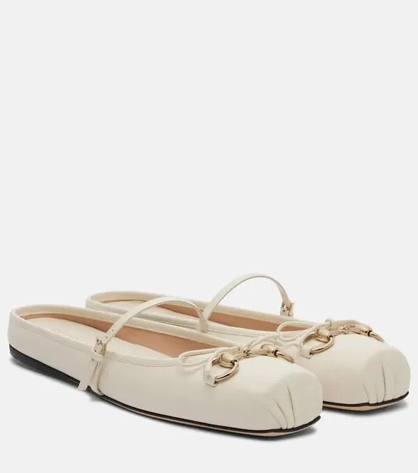 Gucci Horsebit Leather Ballet Flats - White