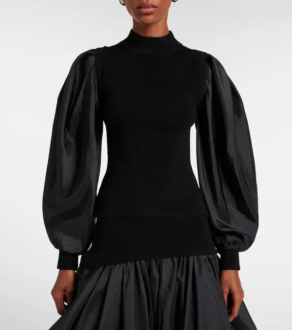 Simkhai Jackie Taffeta-trimmed Knitted Top