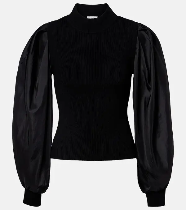 Simkhai Jackie Taffeta-trimmed Knitted Top - Black