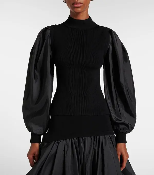 Simkhai Jackie Taffeta-trimmed Knitted Top