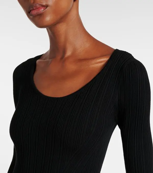 Simkhai Solani Ribbed-knit Midi Dress With Ruffled Trim