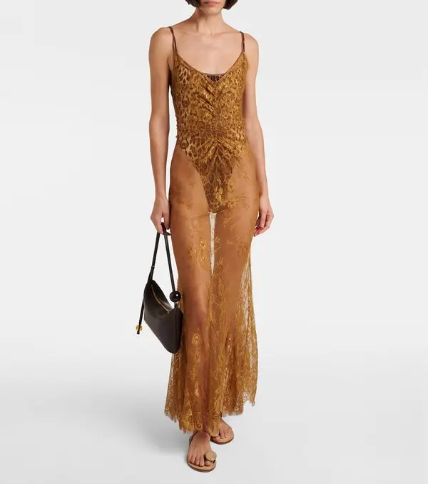 JACQUES WEI Silk-trimmed Lace Maxi Dress