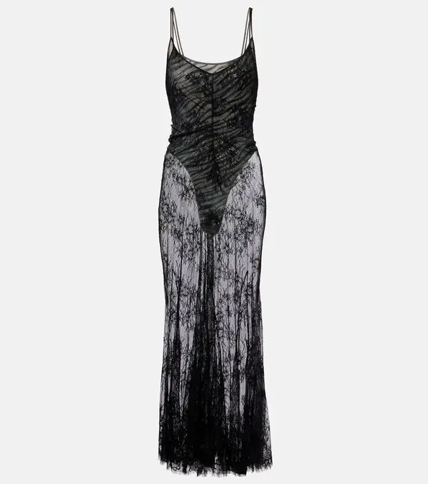 JACQUES WEI Jersey Bodysuit And Silk Maxi Dress Set - Black