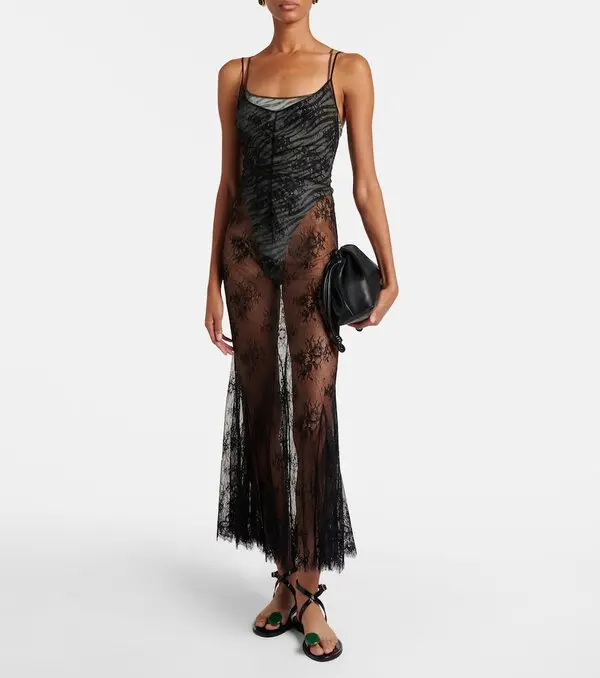 JACQUES WEI Two-piece Jersey Bodysuit And Silk Maxi Dress Set