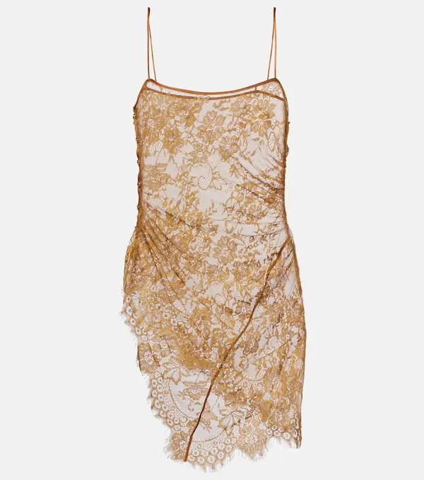 JACQUES WEI Silk-trimmed Lace Top - Brown