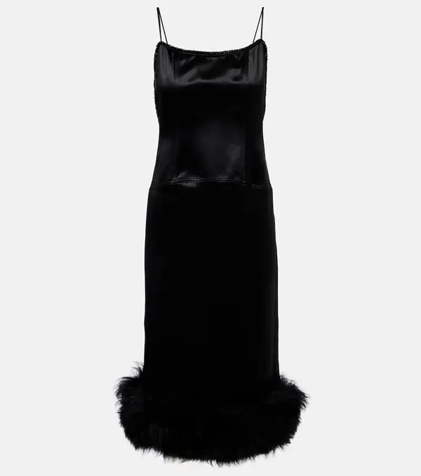 JACQUES WEI Shearling-trimmed Satin Slip Dress