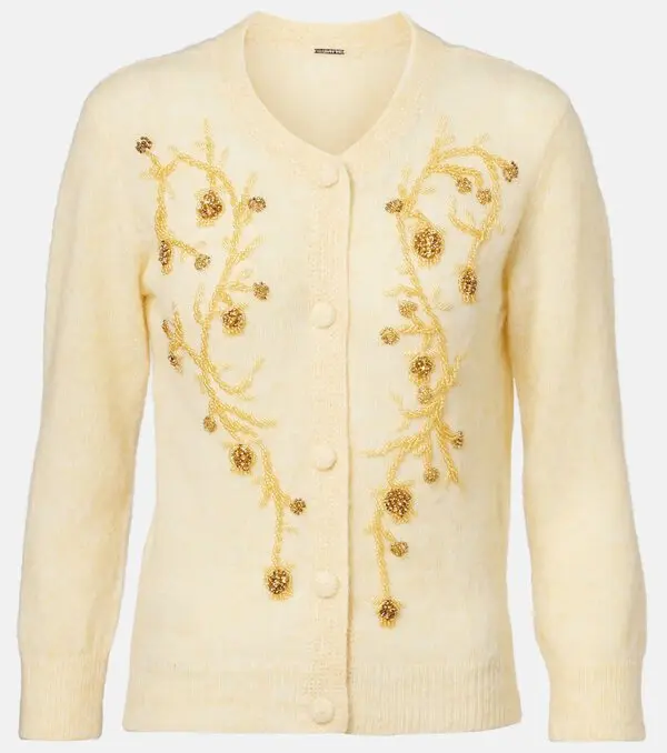 JACQUES WEI Beaded Alpaca And Wool-blend Cardigan - Yellow