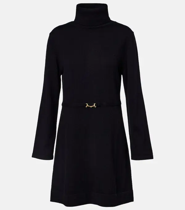 Rixo Elliet Wool And Cashmere Turtleneck Mini Dress - Black