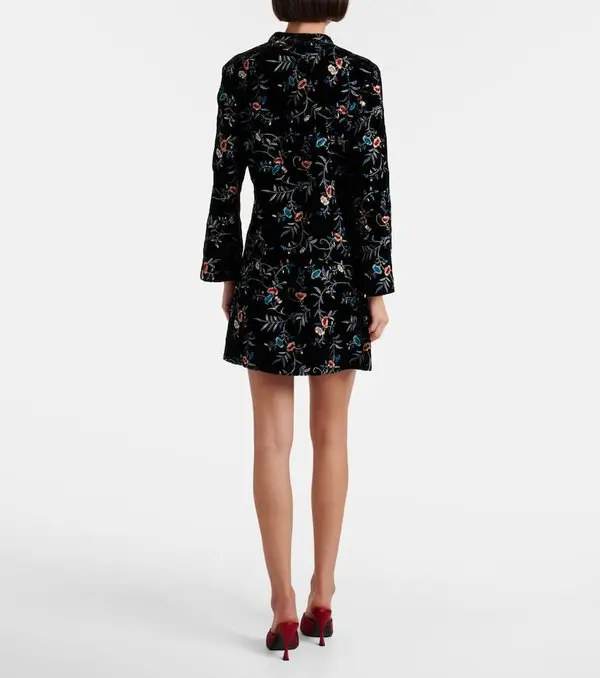 Rixo Delphina Embroidered Velvet Minidress - Black