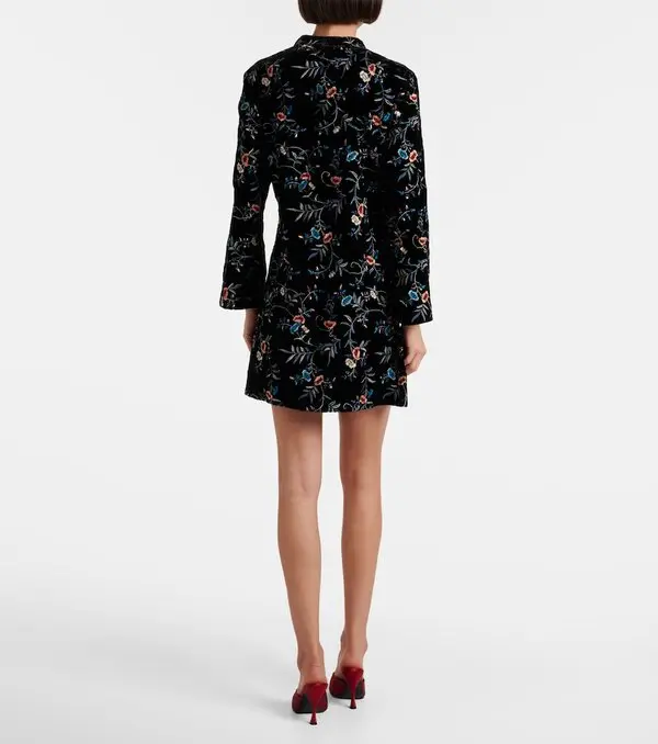 Rixo Delphina Embroidered Velvet Minidress