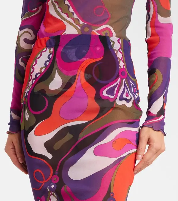 Emilio Pucci Orchidee Mesh Pencil Skirt