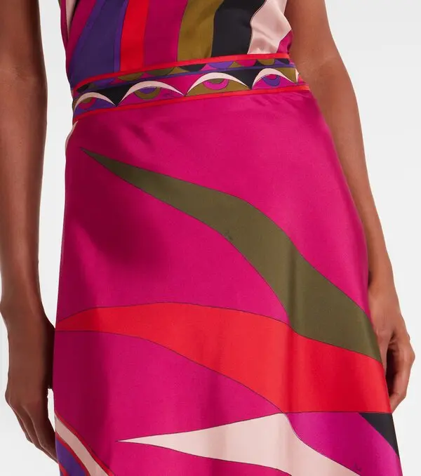 Emilio Pucci Hawaii Asymmetric Silk Satin Midi Skirt - Multicoloured