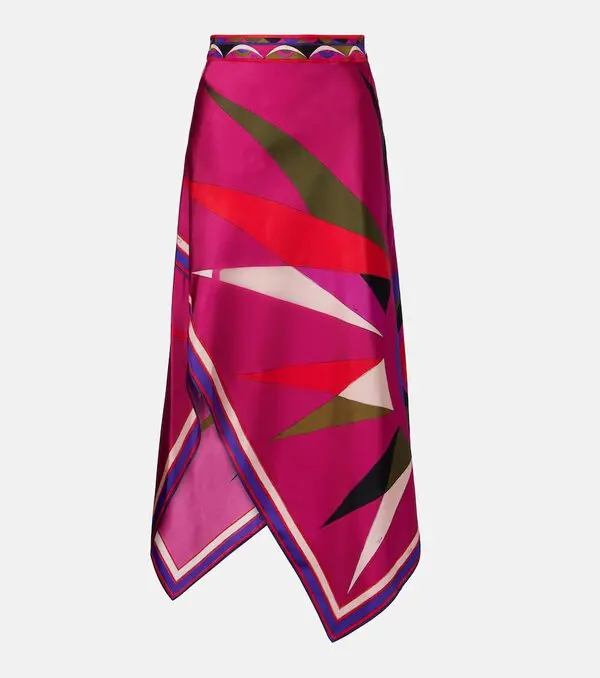 Emilio Pucci Hawaii Asymmetric Silk Satin Midi Skirt - Multicoloured