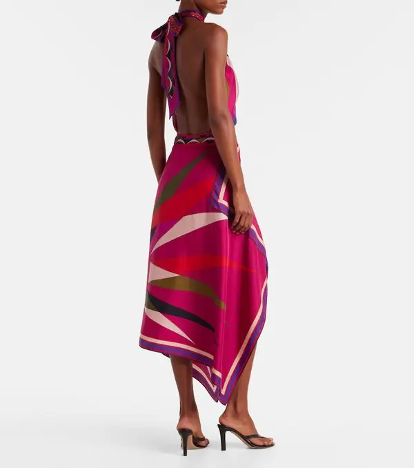 Emilio Pucci Hawaii Asymmetric Silk Satin Midi Skirt - Multicoloured