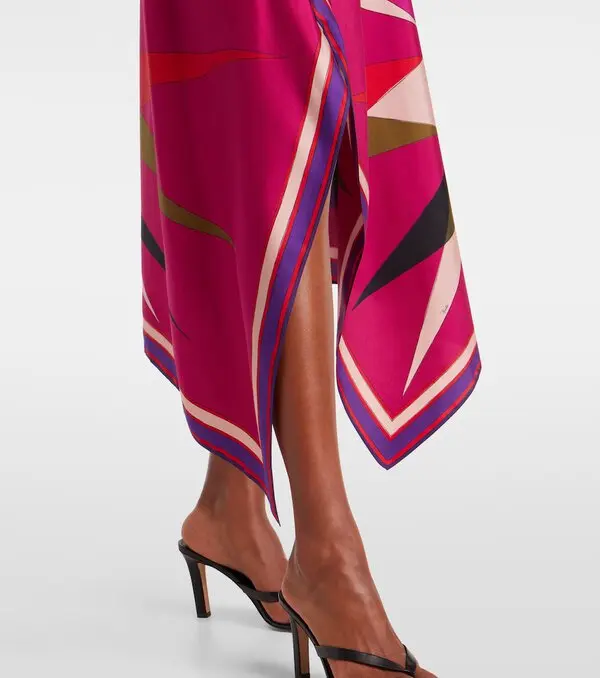 Emilio Pucci Hawaii Asymmetric Silk Satin Midi Skirt - Multicoloured