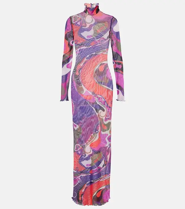 Emilio Pucci Orchidee Mesh Maxi Dress - Multicoloured