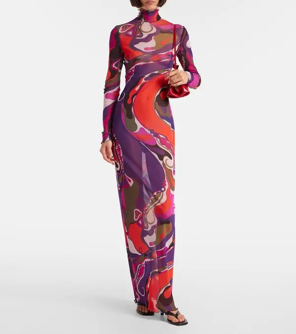 Emilio Pucci Orchidee Mesh Maxi Dress - Multicoloured