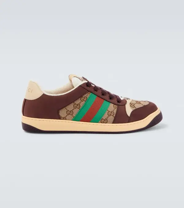 Gucci Screener Gg Canvas And Suede Sneakers - Brown