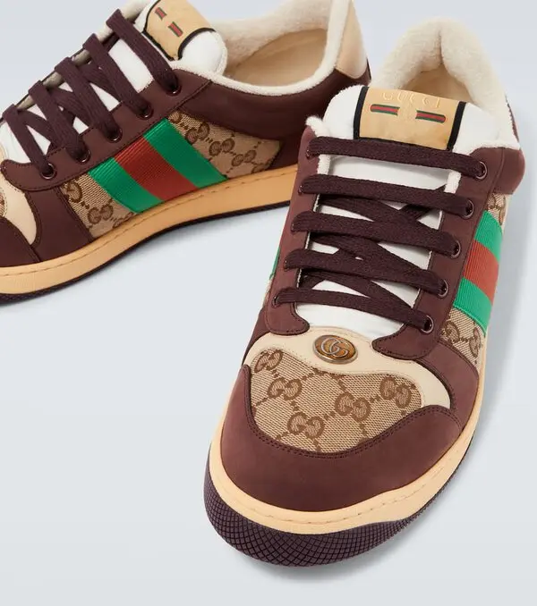 Gucci Screener Gg Canvas And Suede Sneakers - Brown