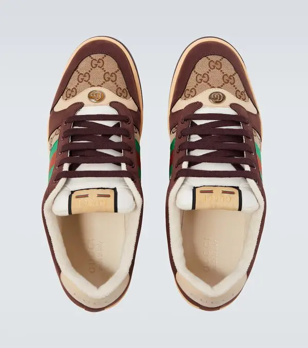 Gucci Screener Gg Canvas And Suede Sneakers - Brown