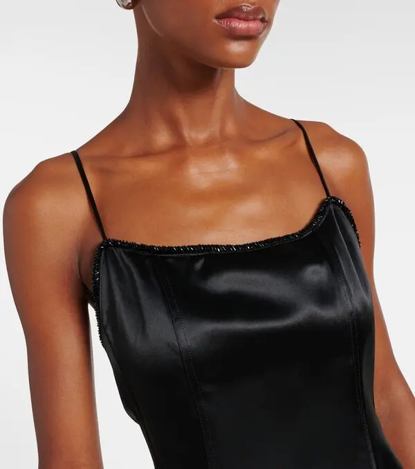 JACQUES WEI Shearling-trimmed Satin Slip Dress