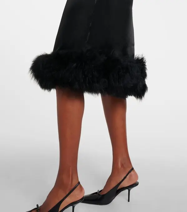 JACQUES WEI Shearling-trimmed Satin Slip Dress