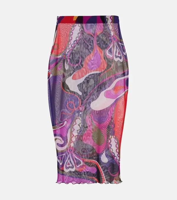 Emilio Pucci Orchidee Mesh Pencil Skirt