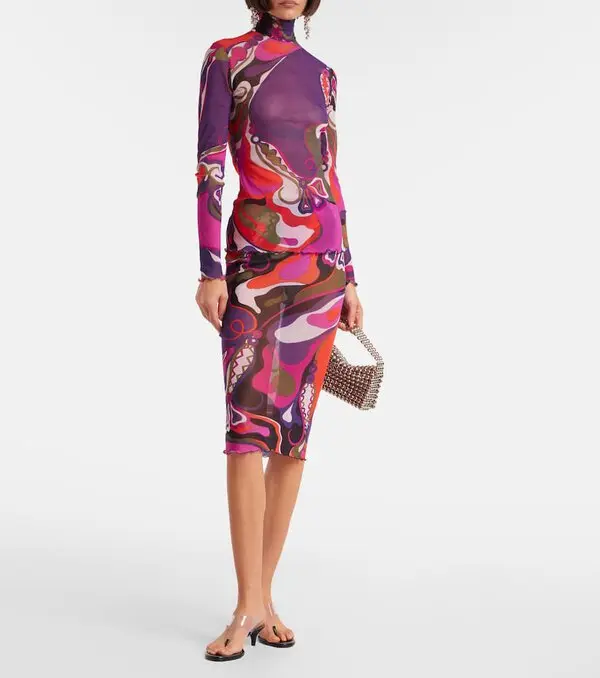 Emilio Pucci Orchidee Mesh Pencil Skirt