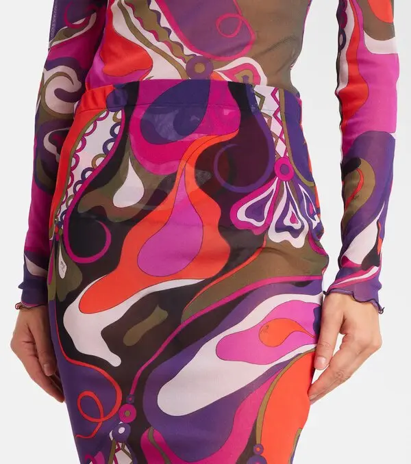 Emilio Pucci Orchidee Mesh Pencil Skirt