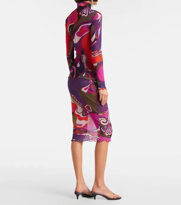 Emilio Pucci Orchidee Mesh Pencil Skirt