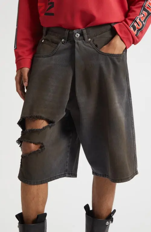 LU'U DAN Kriss Kross Ripped Denim Shorts