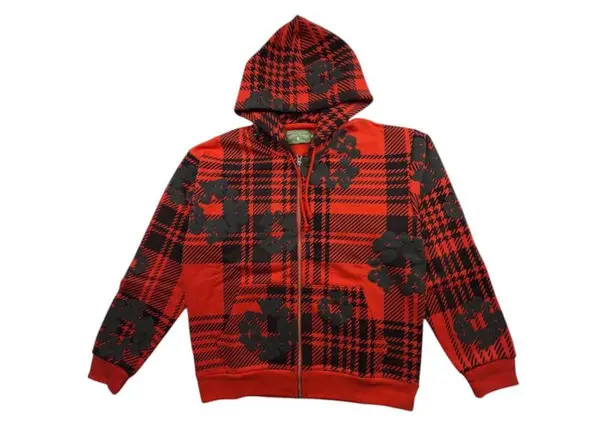 DENIM TEARS Plaid Wreath Zip Hoodie - Red
