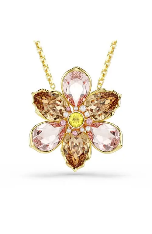 SWAROVSKI Idyllia Crystal Flower Brooch Pendant Necklace - Gold/multi