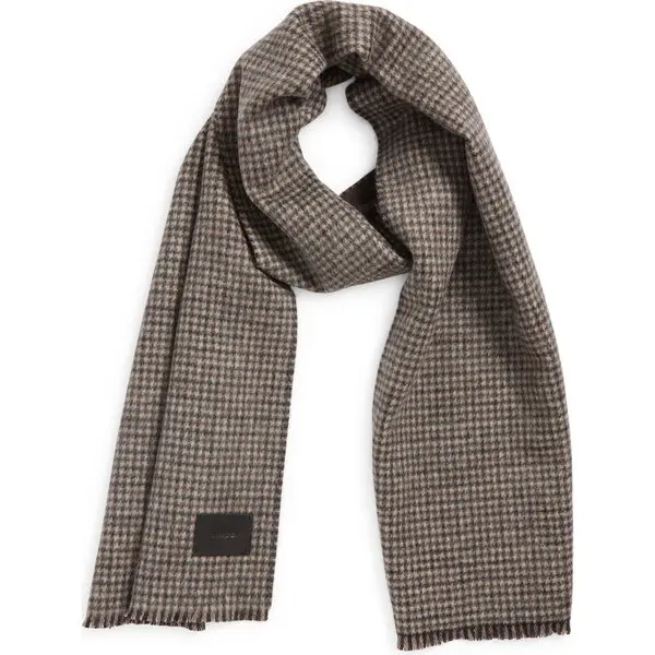 Vince Double Face Houndstooth Wool & Cashmere Scarf - Brown
