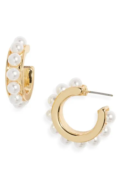 KENNETH JAY LANE Faux Pearl Hoop Earrings - Gold