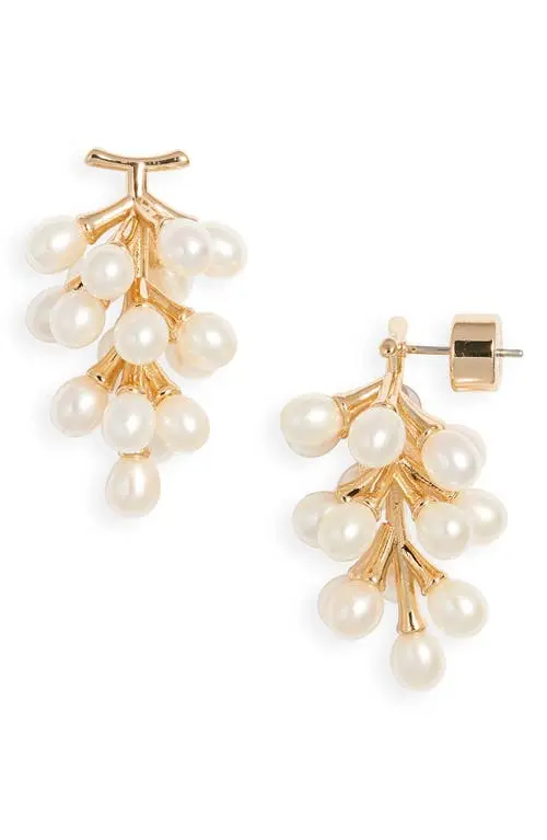 KENNETH JAY LANE Freshwater Pearl Cluster Drop Earrings - Gold