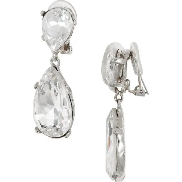 KENNETH JAY LANE Crystal Teardrop Clip-on Earrings - Silver