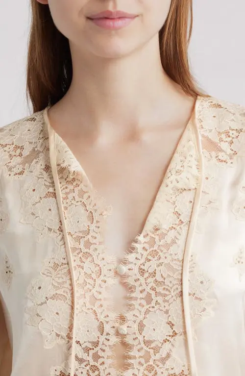 DÔEN Lucine Lace Trim Silk Shirt