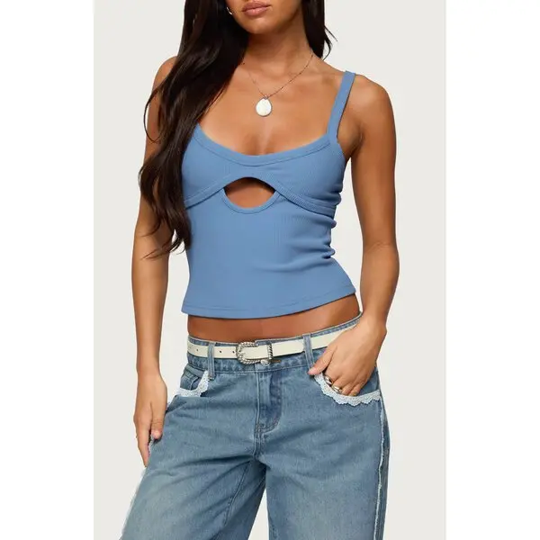 EDIKTED Karin Cutout Crop Tank - Blue