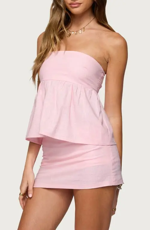 EDIKTED Strapless Linen And Cotton Top - Light-pink